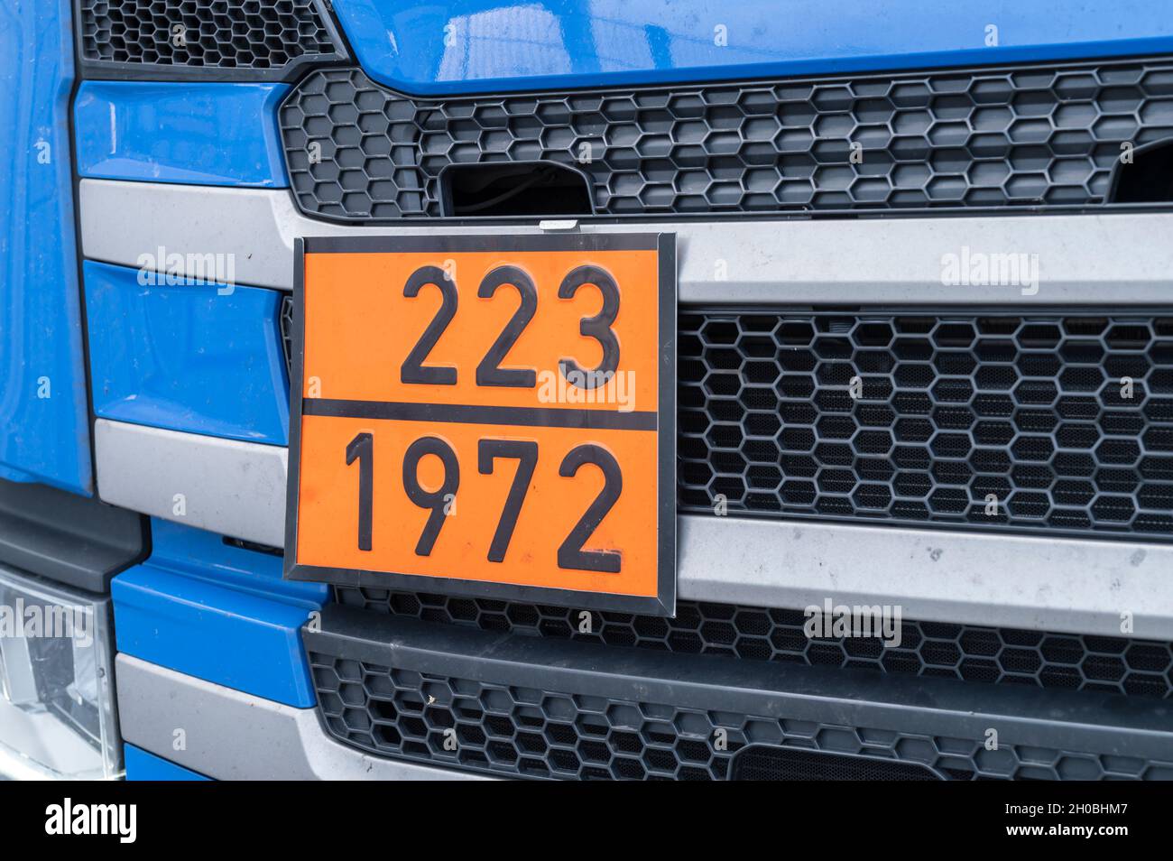 Orange warning sign for dangerous goods , here 223 for refrigerated ...