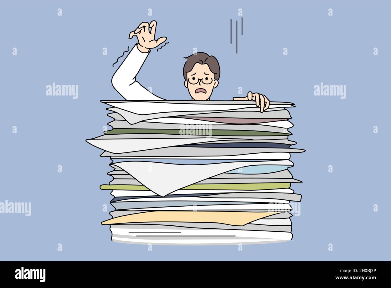 Learning boy behind huge stack of exam books. Vector concept ...
