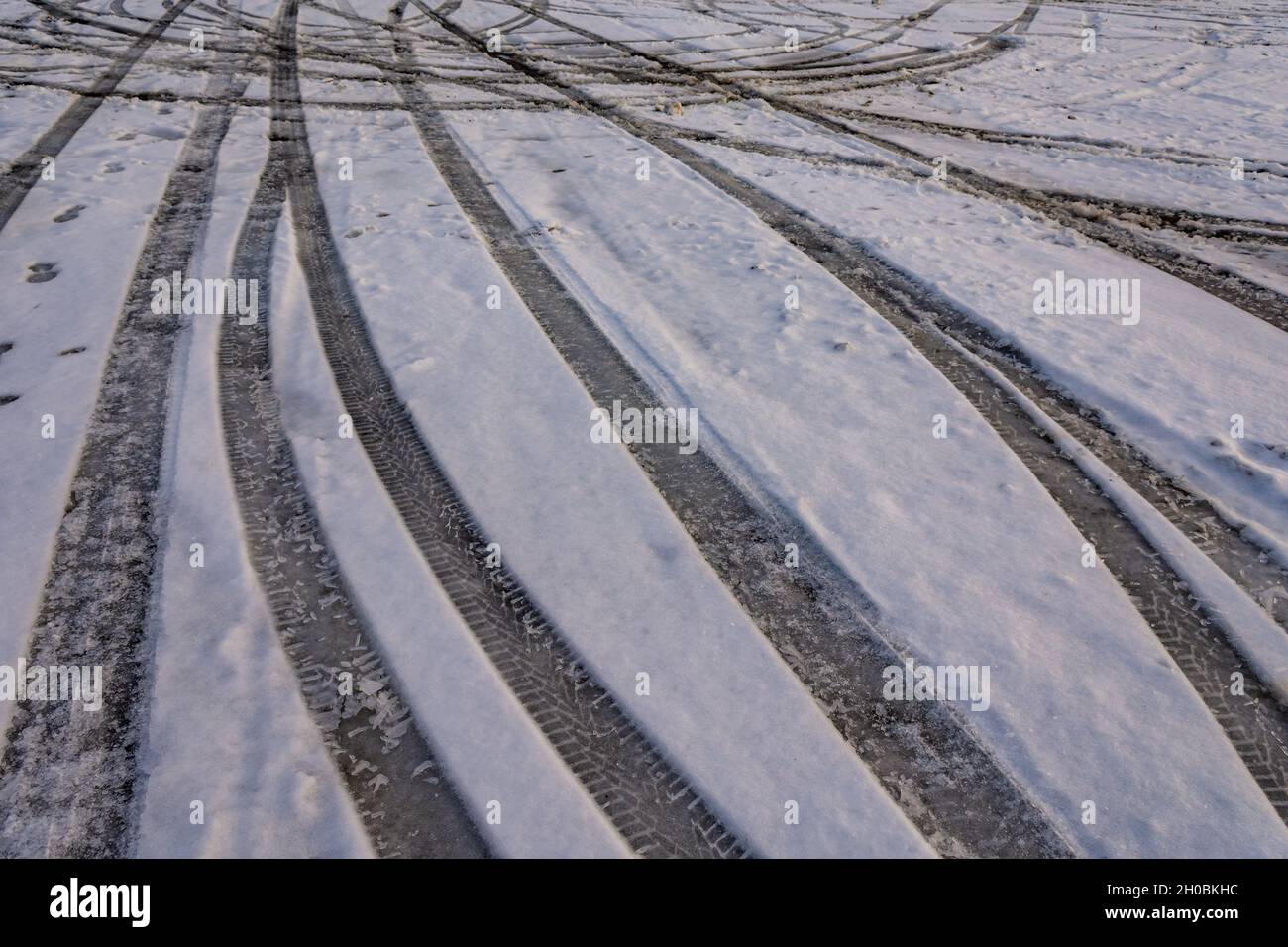 Closeup of car tracks in the snow in Volda village, Norway Stock Photo ...