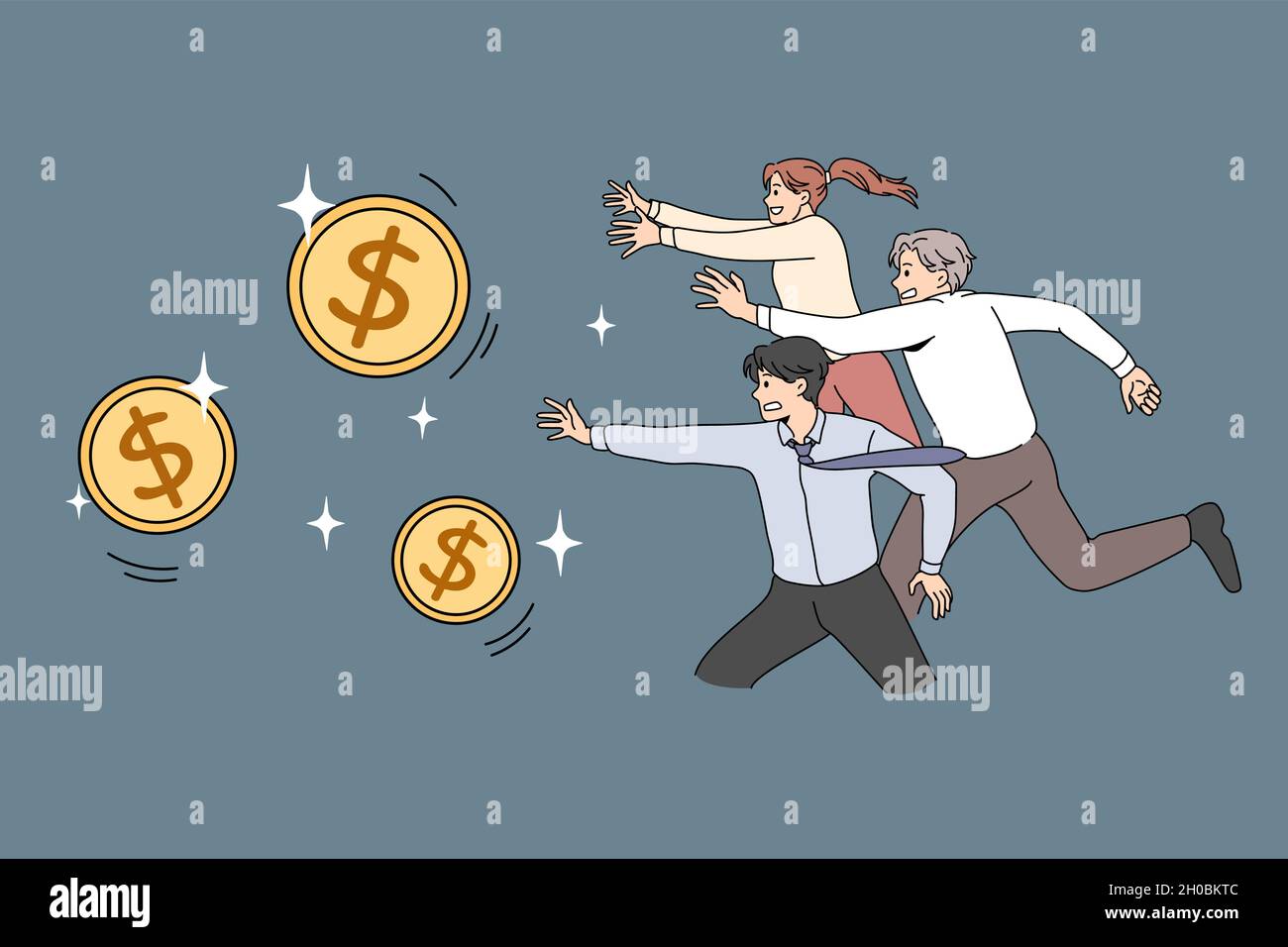 Human money competition concept. Greed for wealthy life. Vector ...