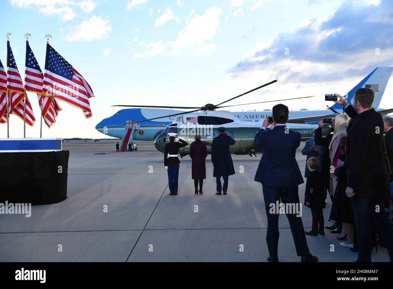 President Donald J. Trump and the first lady, Melania Trump, wave ...