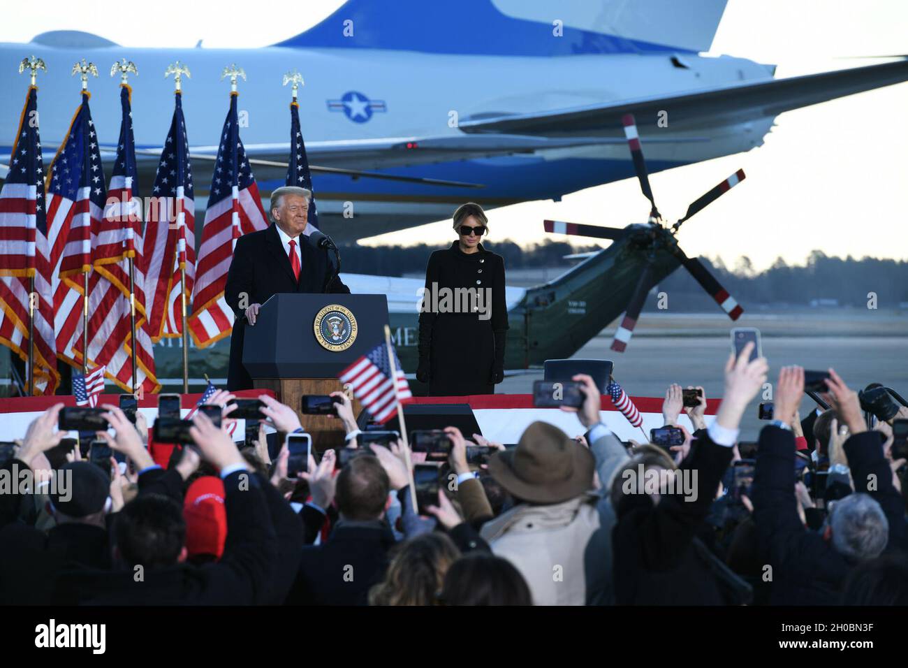 President Donald J. Trump addresses guests at Joint Base Andrews ...