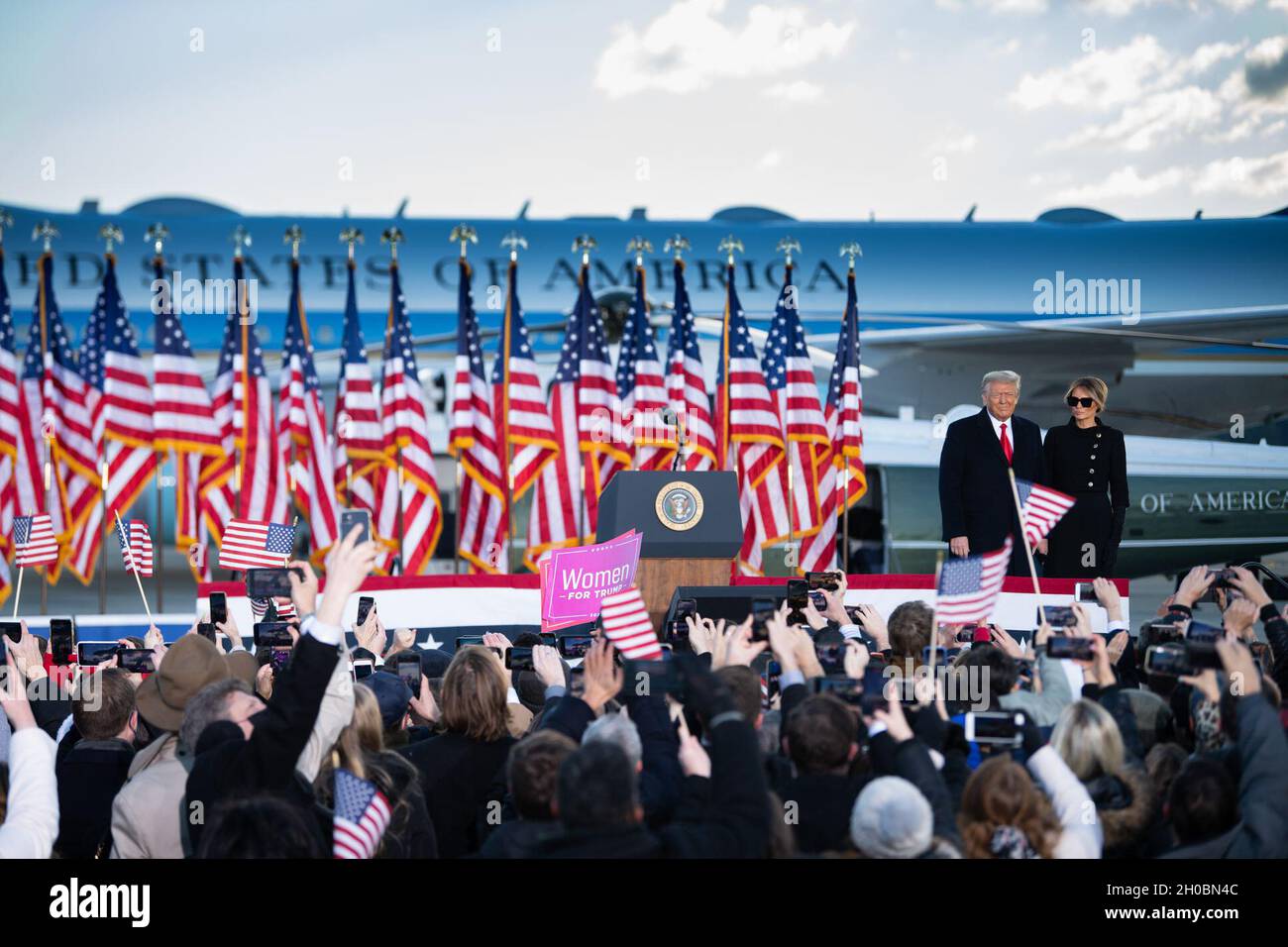 President Donald J. Trump and First Lady Melania Trump walk on stage ...