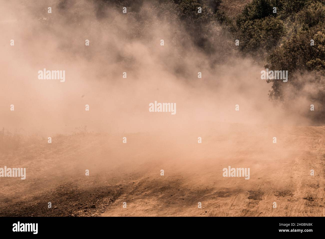 A large dust storm. Powdered dust and sand flowing into air. Concept of ...