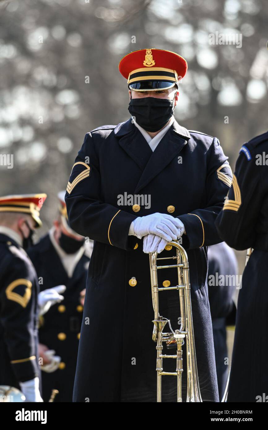 A member of the U.S. Army Band "Pershing's Own" poses for a picture ...