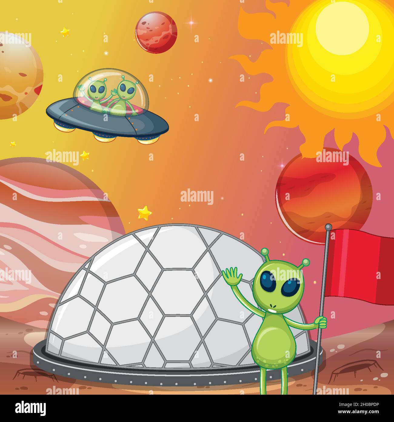 Alien on the space scene illustration Stock Vector Image & Art - Alamy