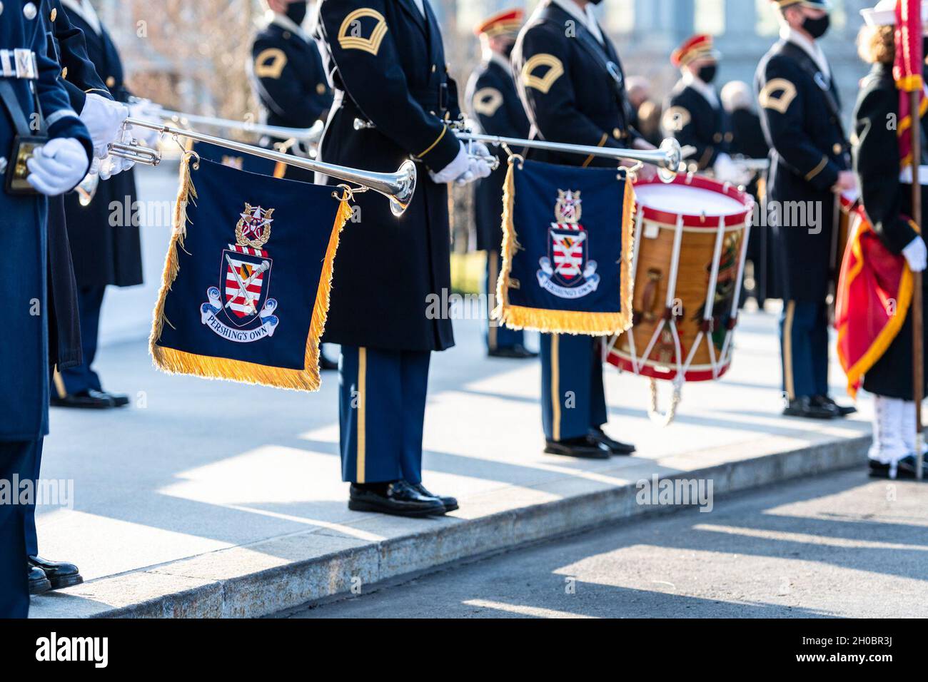 Members of the United States Army Band Pershing’s Own await the arrival ...