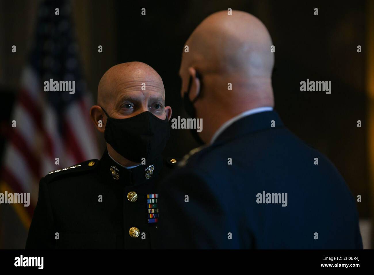 Commandant of the U.S. Marine Corps Gen. David H. Berger converses with ...