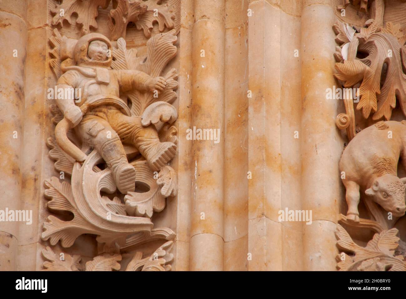 figure of the astronaut on the façade of Salamanca Cathedral, Spain ...