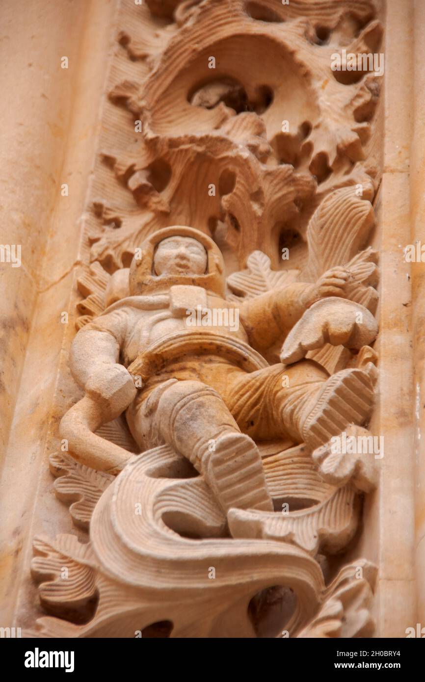 figure of the astronaut on the façade of Salamanca Cathedral, Spain ...