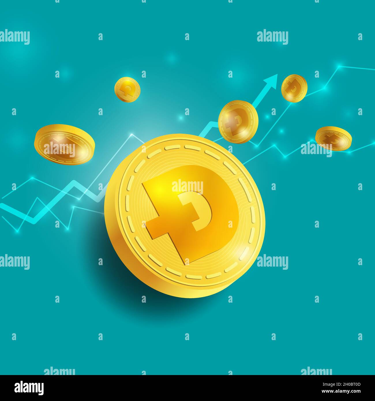 A Green background in dogecoin vector concept is growing up in the air ...