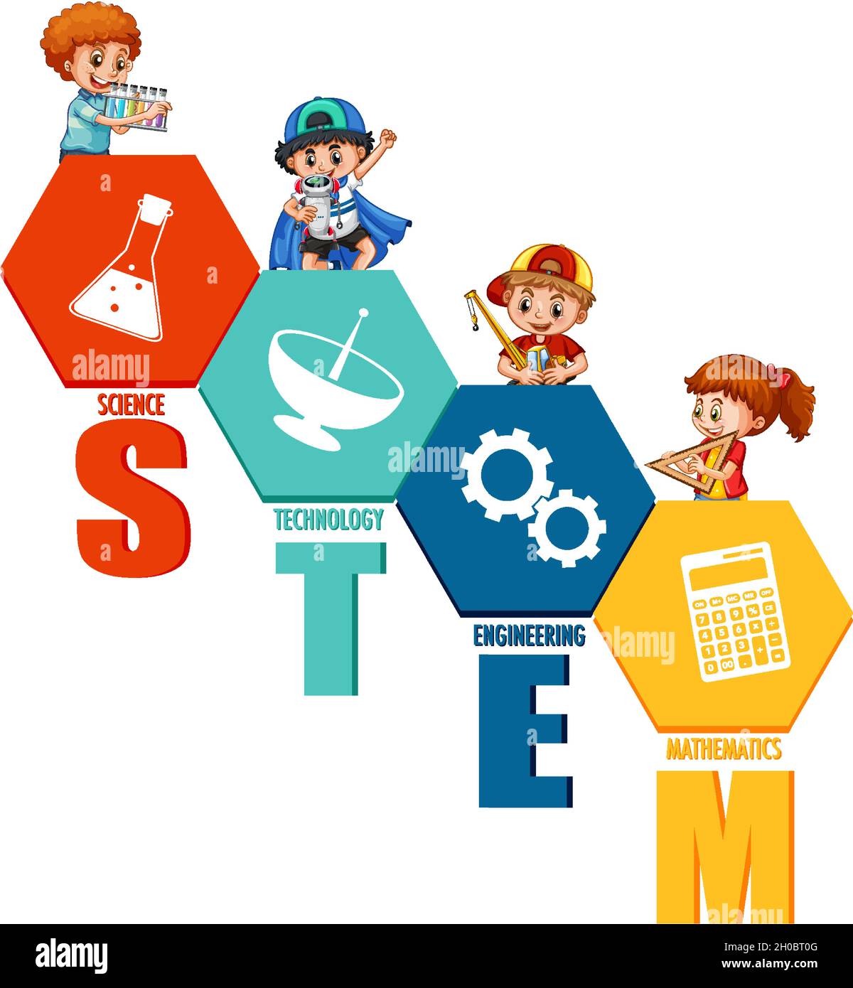STEM education logo with children cartoon character illustration Stock ...