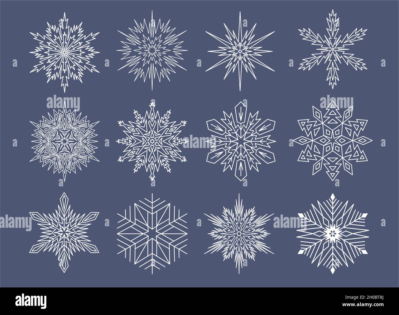 Symmetrical snowflake set, snowflake star shaped icon set. Vector ...