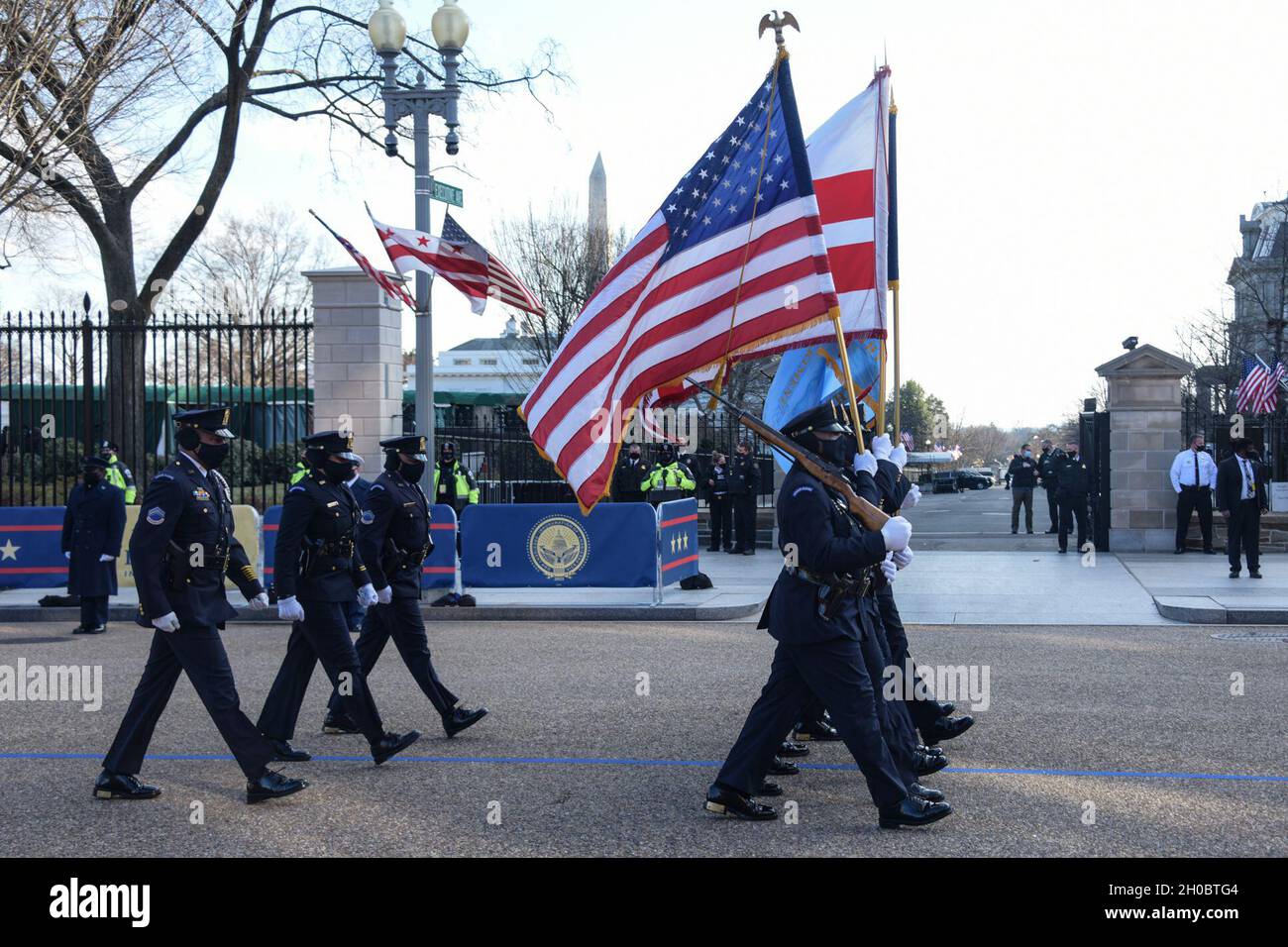 Law enforcement color guard marches during the 59th Presidential ...