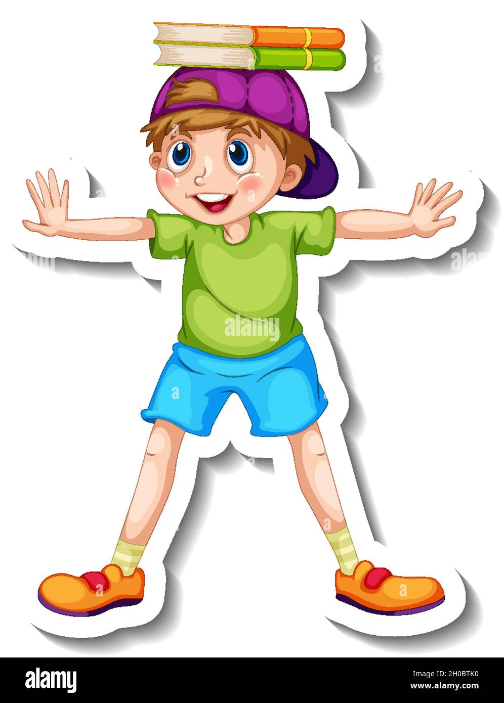 Sticker template with a boy cartoon character isolated illustration ...