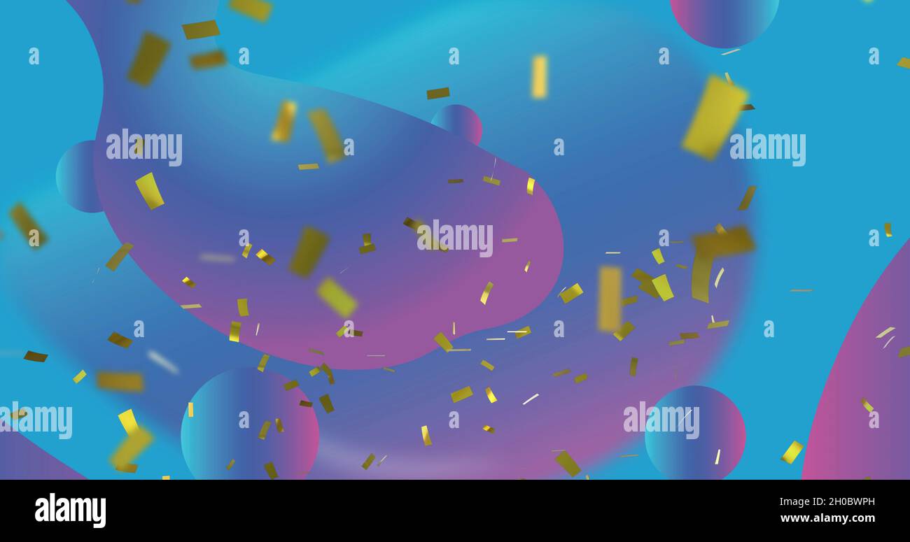 Image of confetti falling over gradient blue and pink background Stock ...