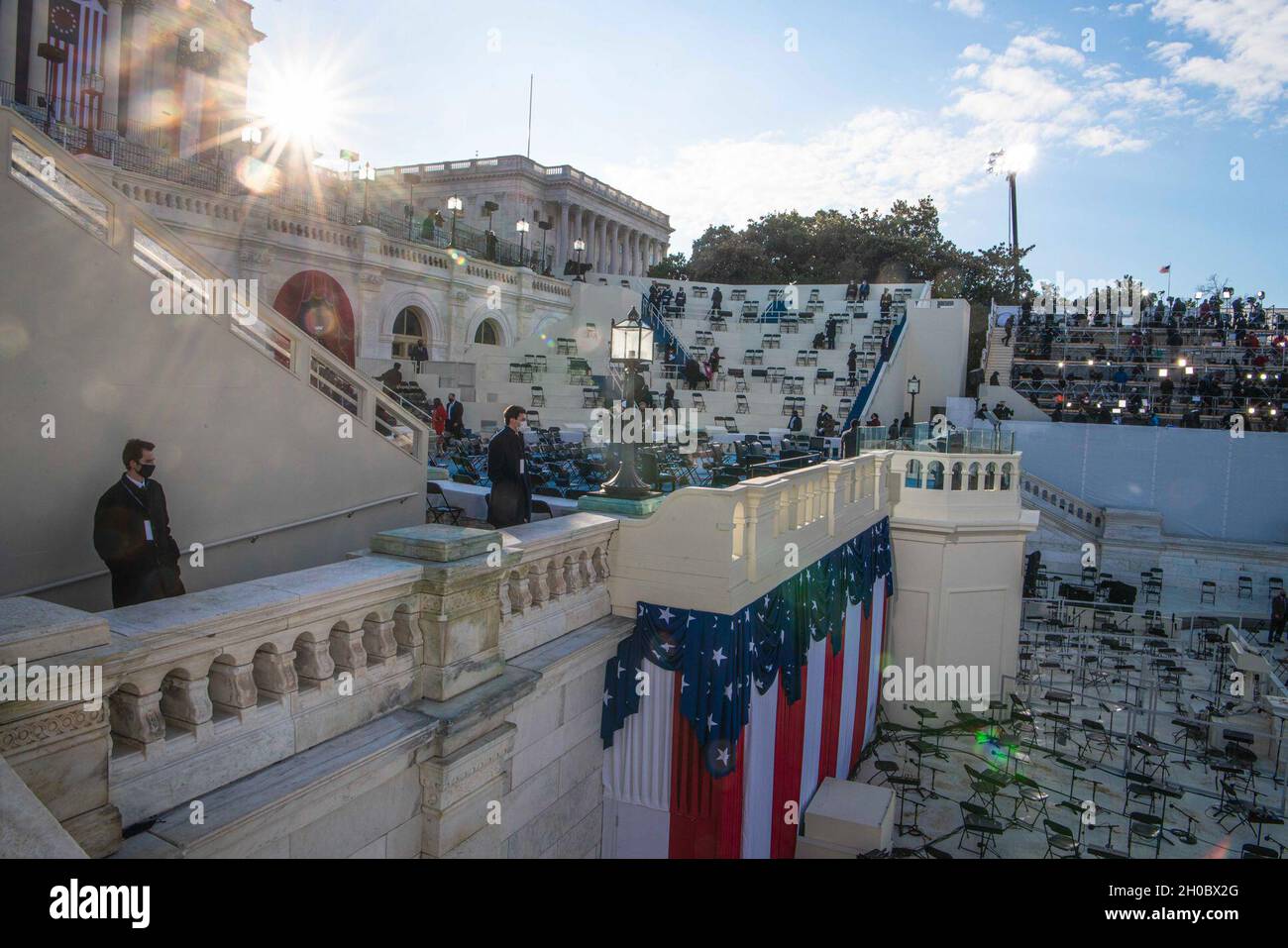 The inaugural platform is readied as the 59th Presidential Inauguration ...