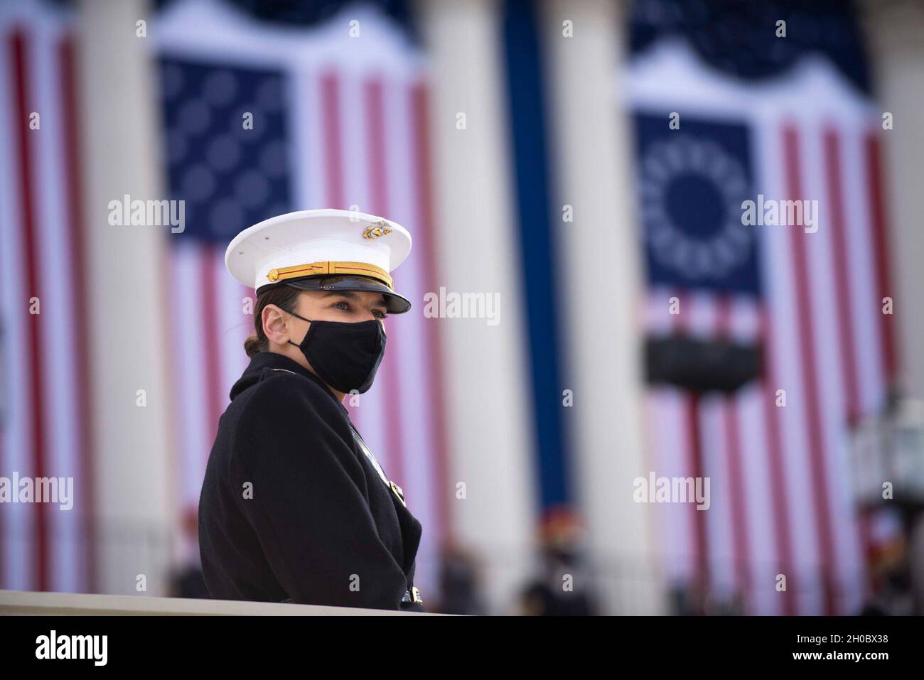 A service member attends the 59th Presidential Inauguration ceremony in ...