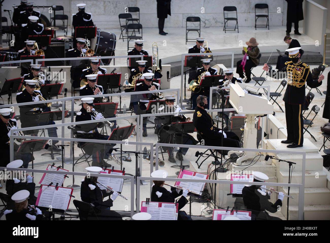 Service members of the United States Marine Band play music during the ...