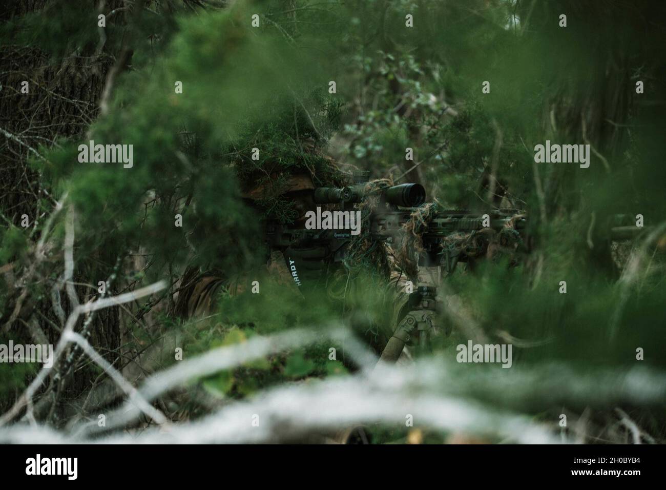 Spc. Jarrod Thomas, a Sniper with 1st Battalion, 12th Cavalry Regiment ...