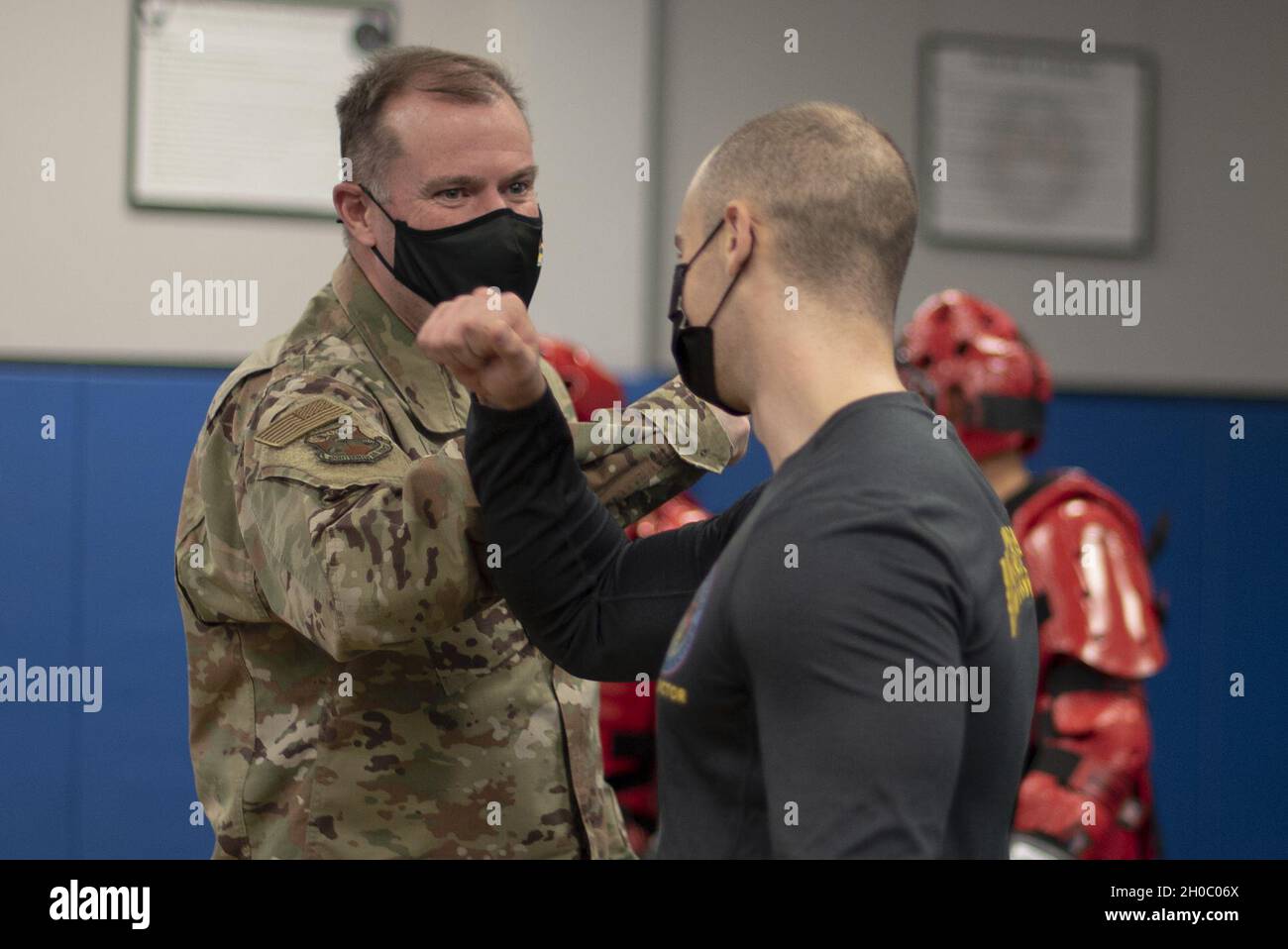 U.S. Air Force Maj. Gen. Thad Bibb, 18th Air Force commander, greets U ...