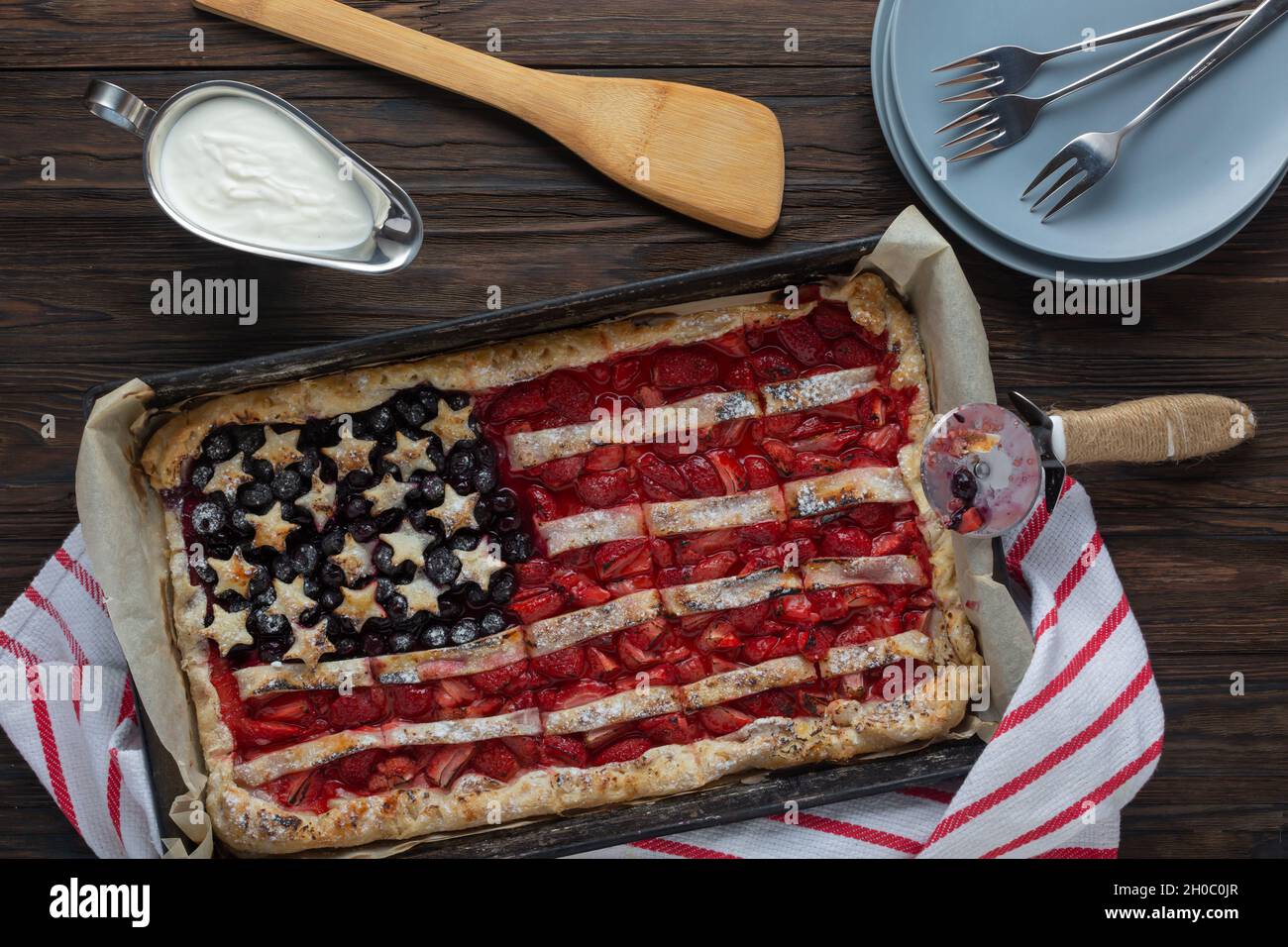 Traditional American Independence Day or Labor Day Strawberry Pie in ...