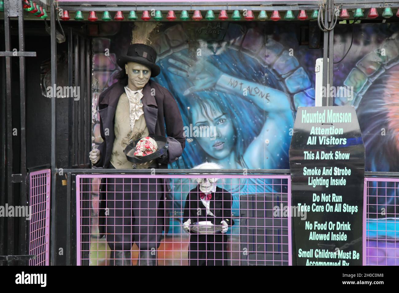 Entrance to Haunted Mansion house at Leatherhead Fun Fair, 2021 Stock ...