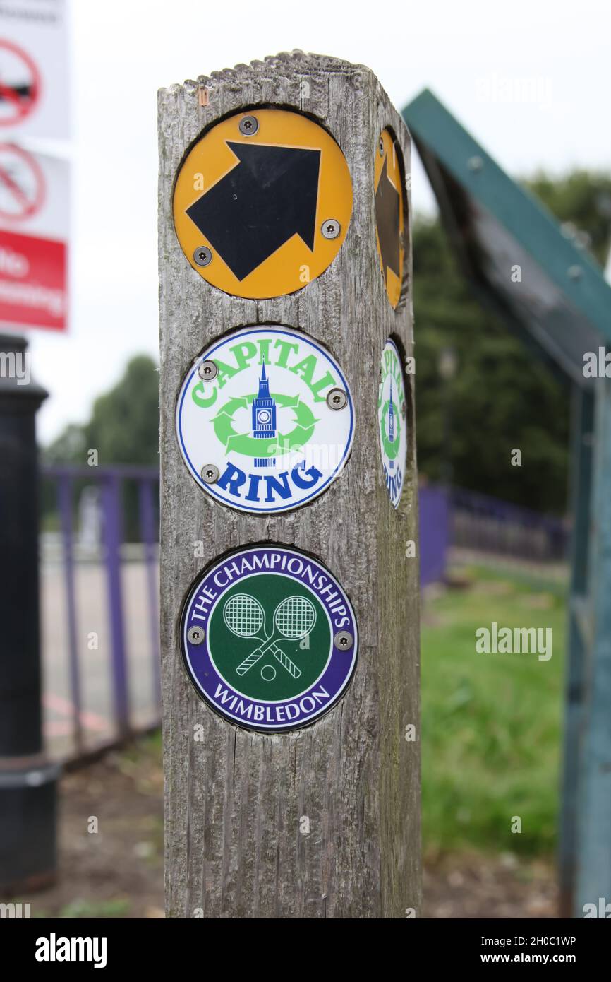 Sign post for The Wimbledon Championships and Capital Ring in Wimbledon ...