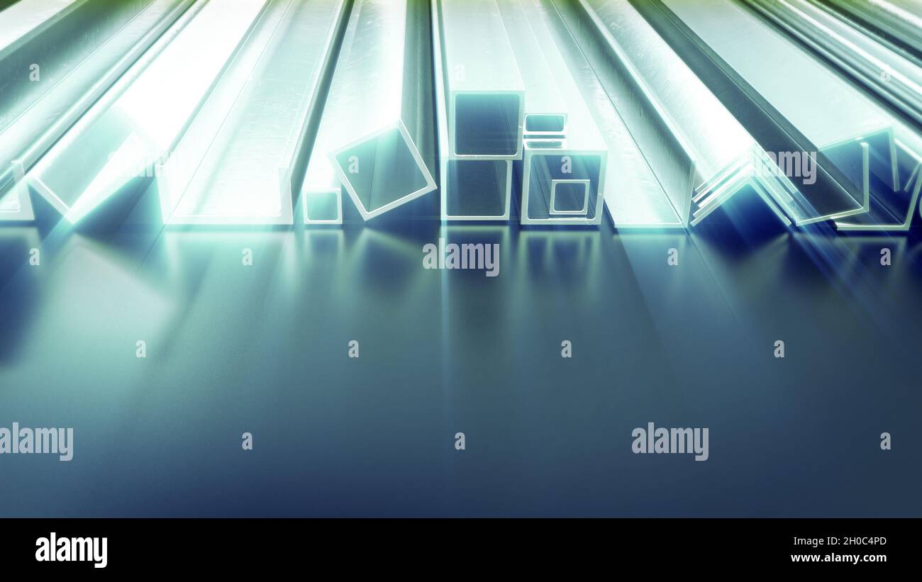 glowing rolled metal and rebar , cgi industrial 3D rendering Stock ...