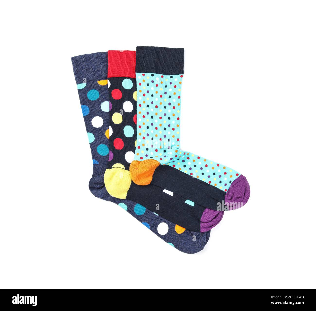 Colorful socks on white background, top view Stock Photo - Alamy