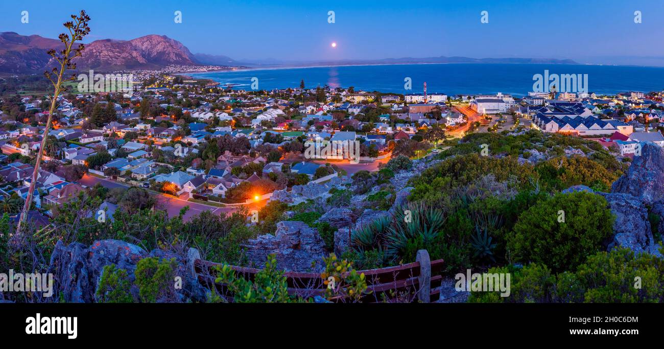 View over Hermanus and Walker Bay from Hoy's Koppie with a Blue Moon ...