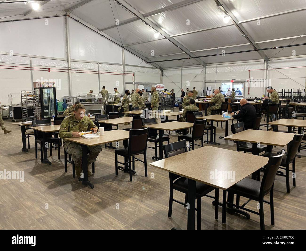 The temporary dining facility consists of a tent and three trailers ...