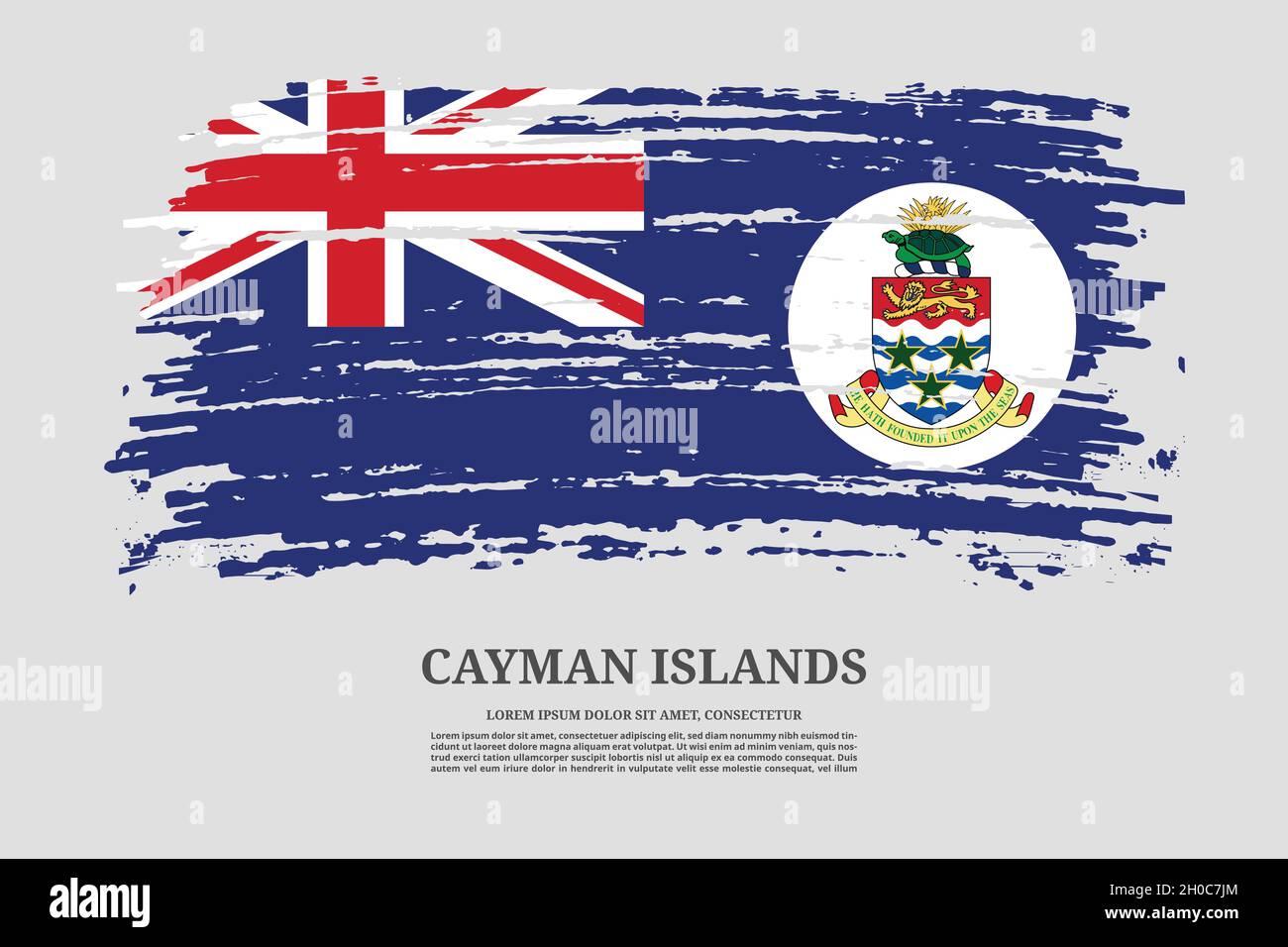Cayman Islands flag with brush stroke effect and information text ...