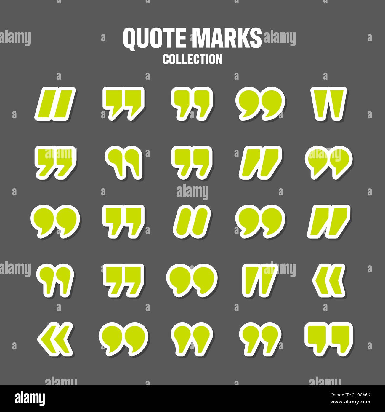 Quotation marks vector collection. Green quotes icon. Colorful stickers ...
