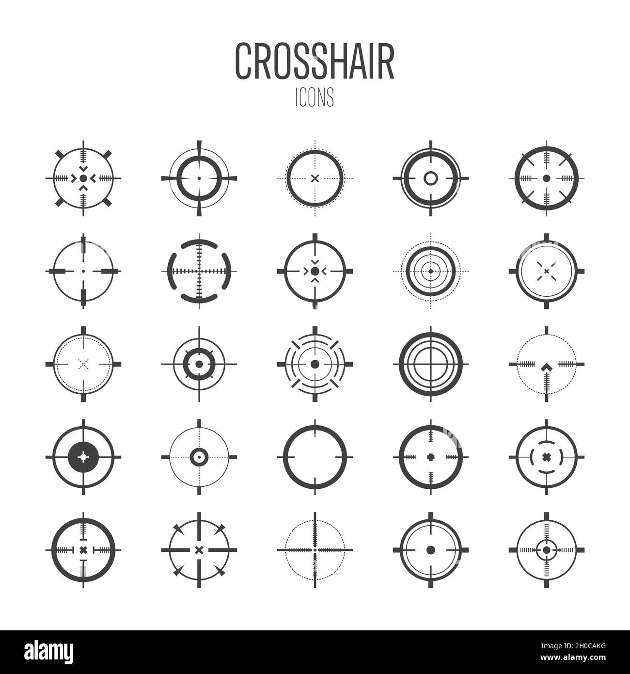 Crosshair, gun sight vector icons. Bullseye, black target or aim symbol ...