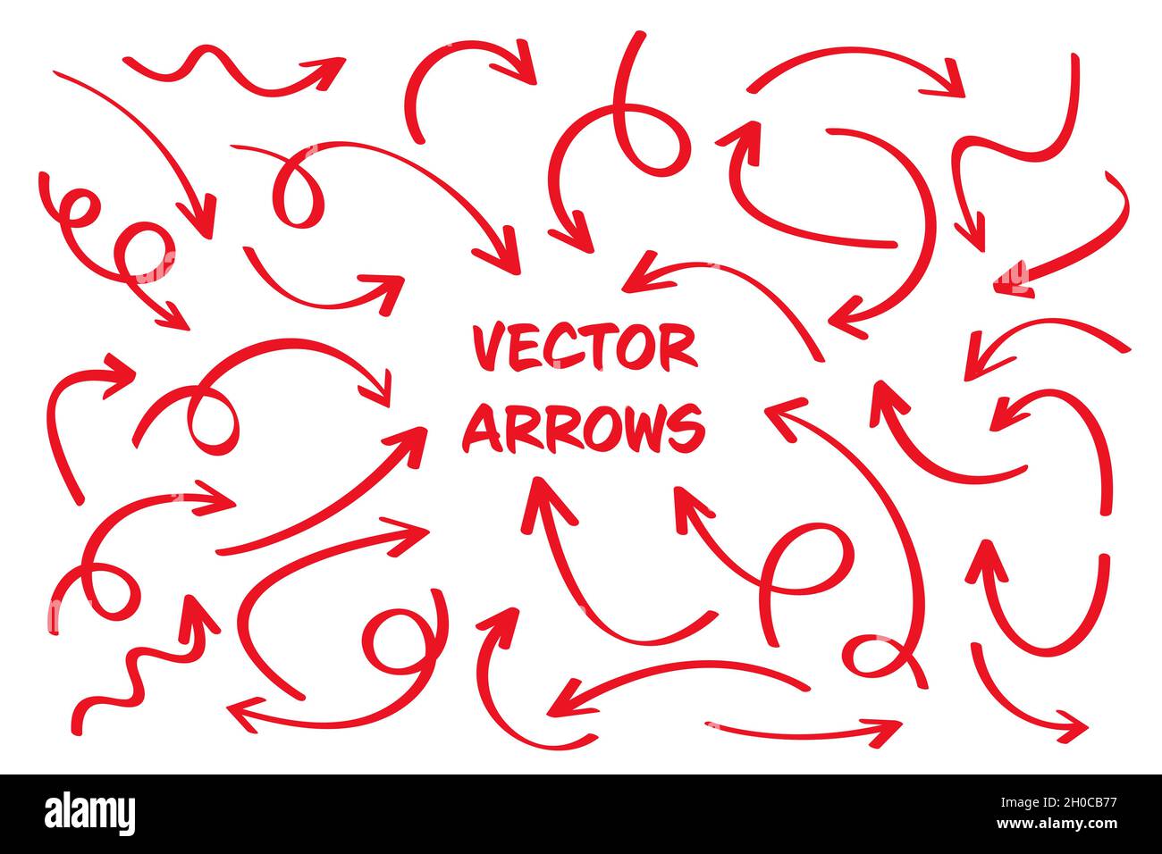 Red hand drawn arrows isolated on white background. Doodle arrow ...