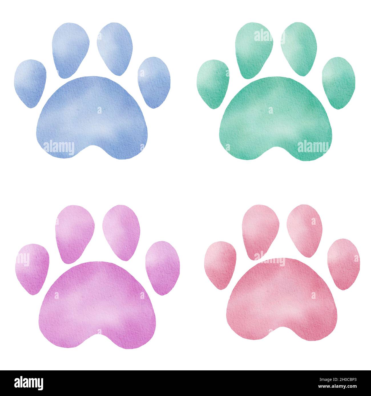 Watercolor animal footprints. Pastel color paw prints clipart. Hand ...