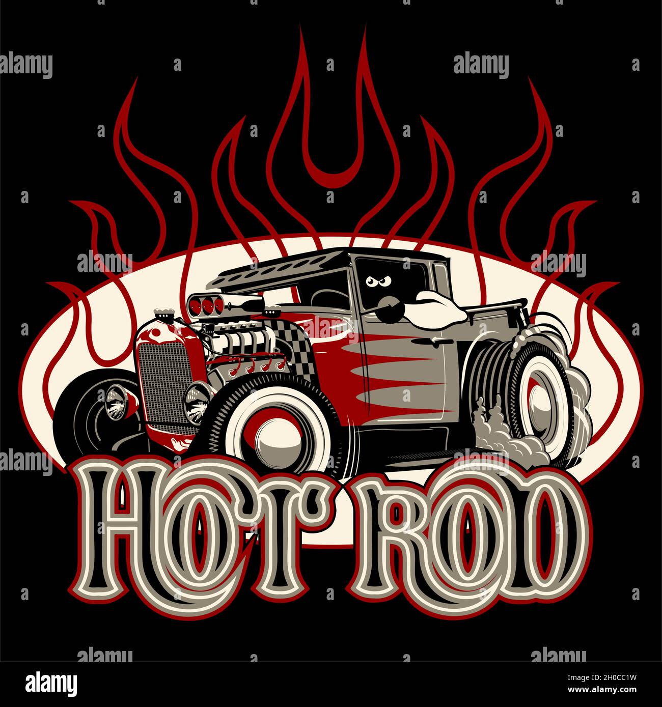 Cartoon retro hot rod poster. Available EPS-8 vector format separated ...