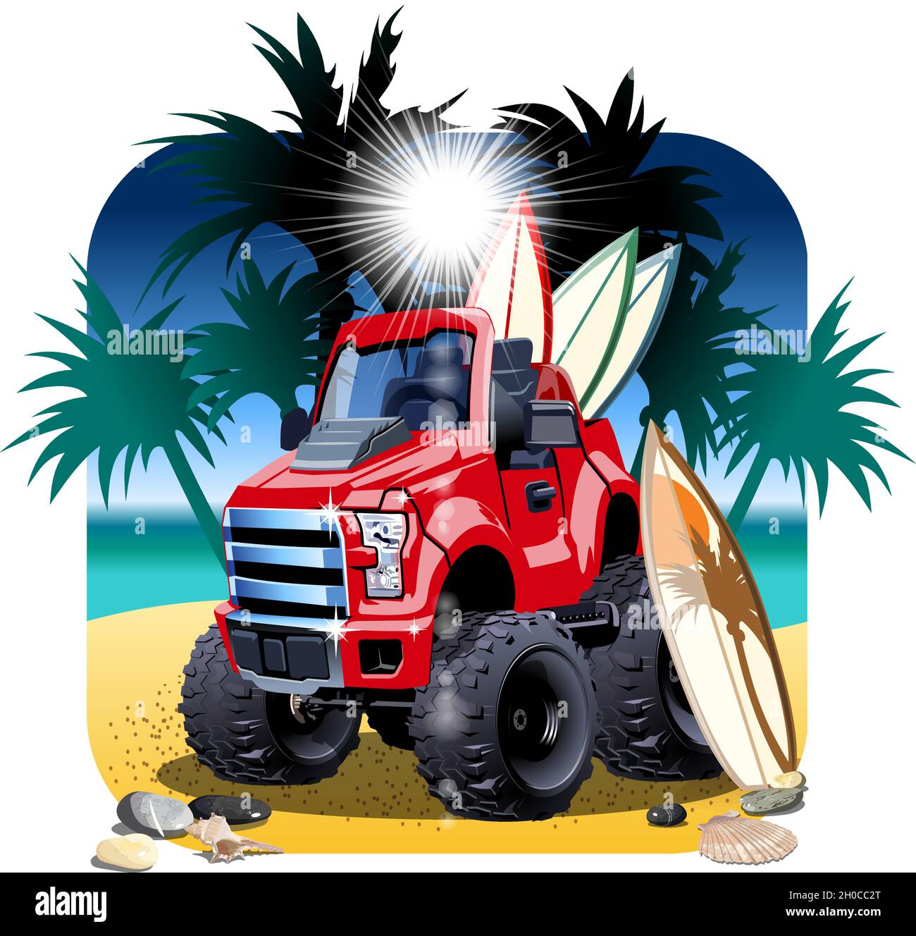 Vector cartoon 4x4 car on beach. Available EPS-10 vector format ...
