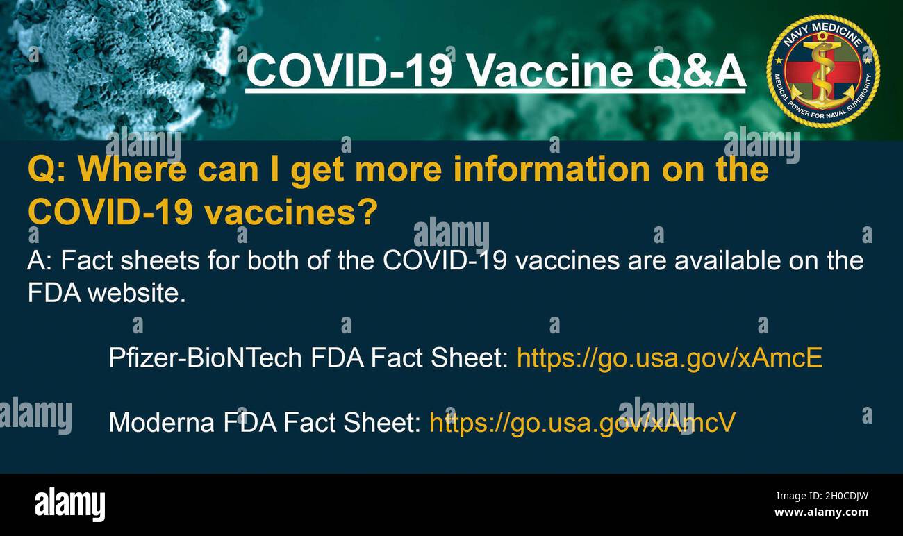 Graphic with text highlighting links to find the FDA factsheets for the Pfizer-BioNTech and ...
