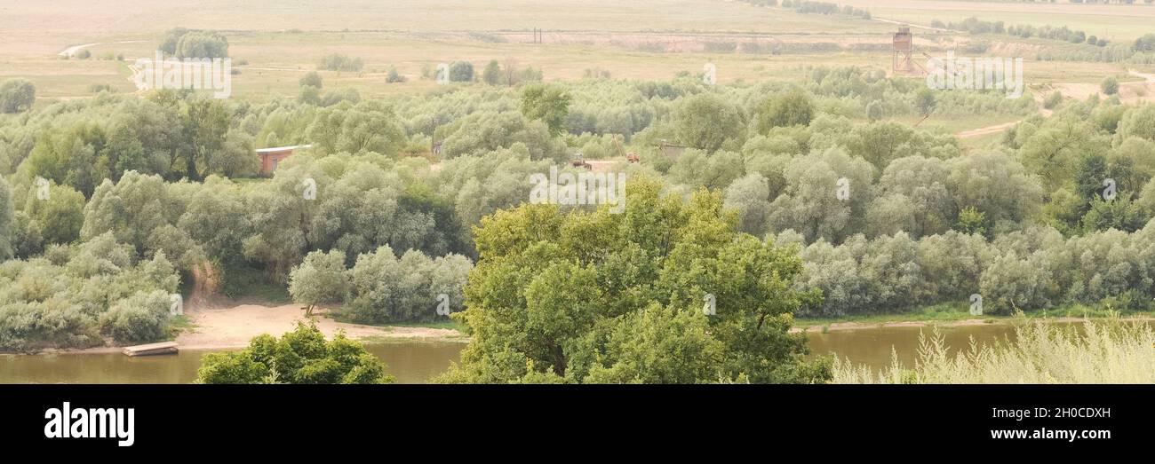 summer green natural russian countryside plain landscape with trees and ...
