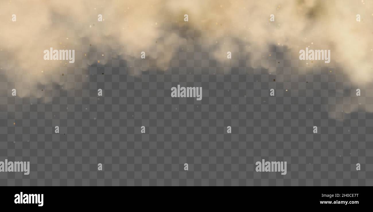 Realistic dust clouds. Sand storm. Polluted dirty brown air, smog ...
