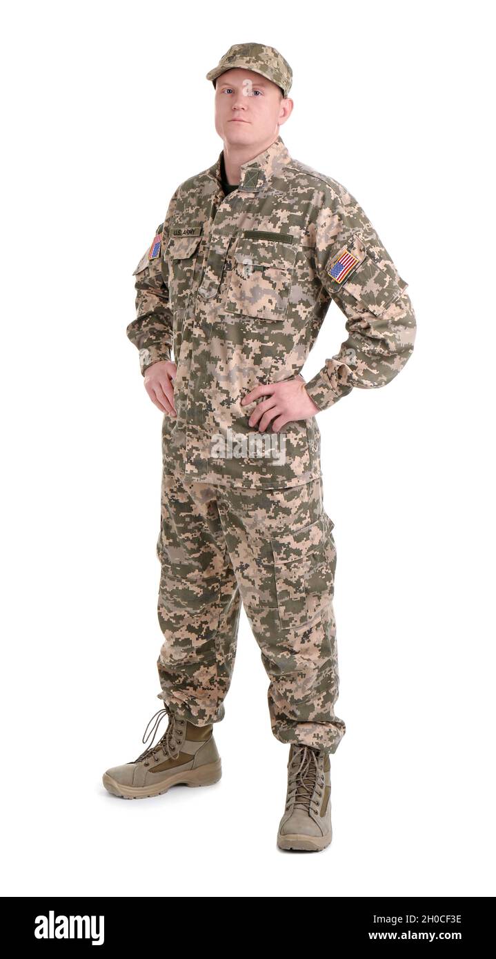 Male soldier on white background. Military service Stock Photo - Alamy