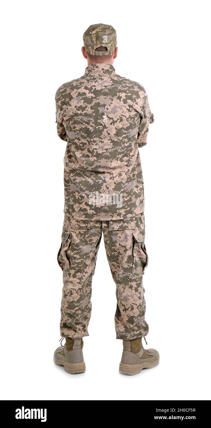 Male soldier on white background. Military service Stock Photo - Alamy