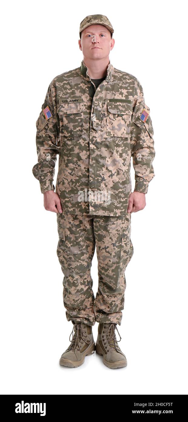 Male soldier on white background. Military service Stock Photo - Alamy