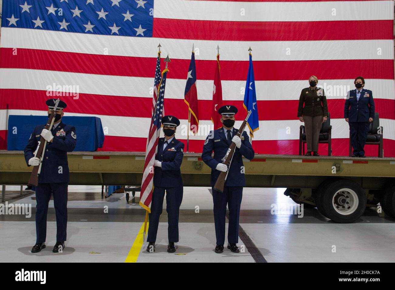 HUSTON, Texas — Maj. Gen. Dawn M. Ferrell (right) stands for the parade ...