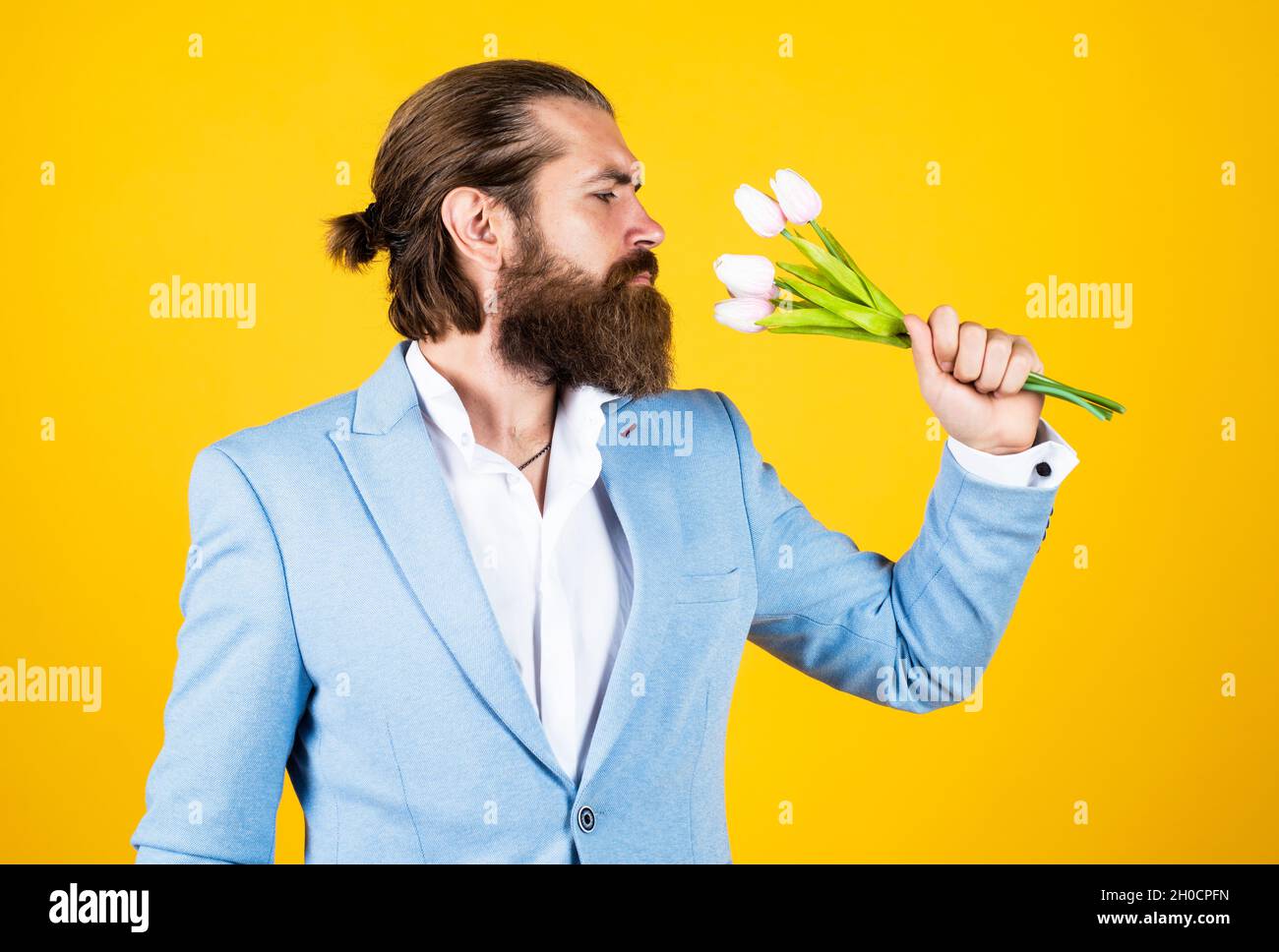 holiday present concept. brutal handsome man with gift. valentines or ...