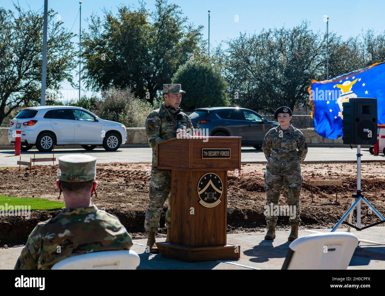 Col. Ed Sumangil, 7th Bomb Wing commander, speaks during the Visitor ...