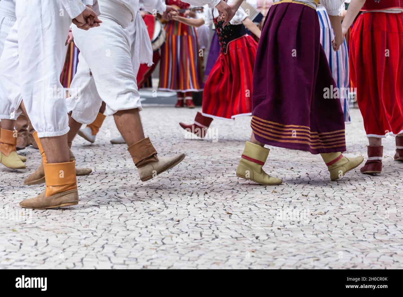 Close up of feet dancer of the traditional folklore of Madeira Island ...