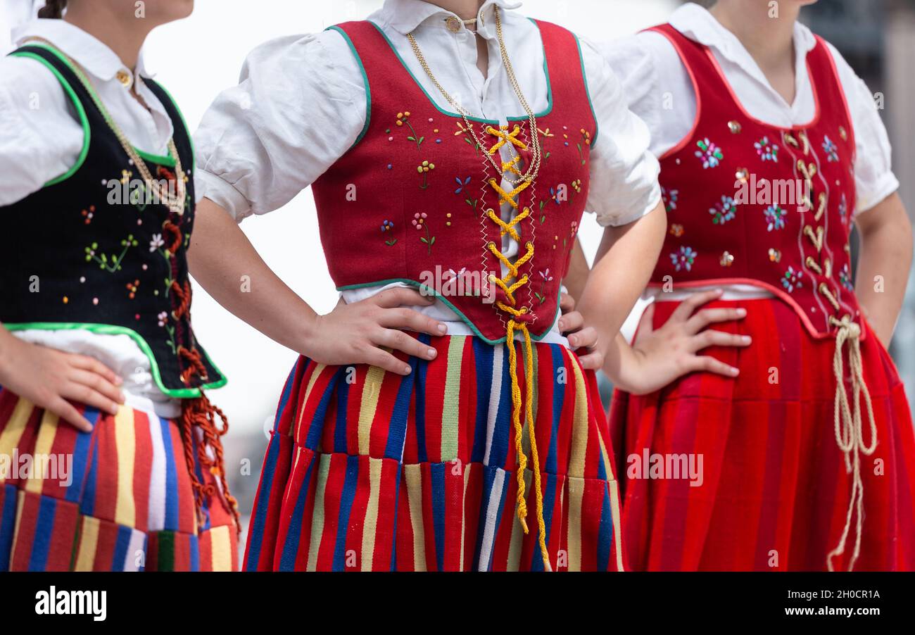 Close up of female dancer clothe of the traditional folklore of Madeira ...